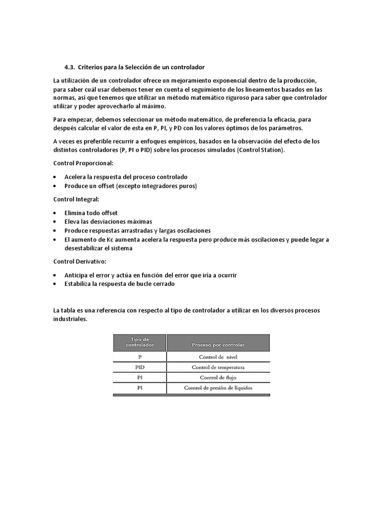 4-3 Criterios para La Selección de Un Controlador | PDF