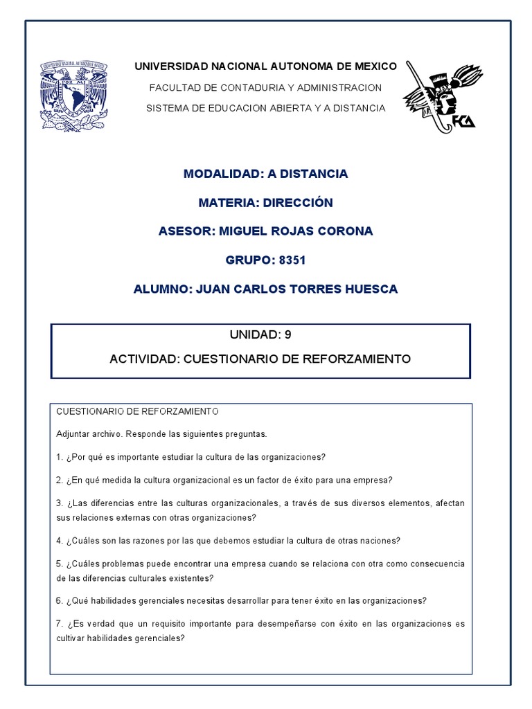 Unidad 9 Cuestionario de Reforzamiento | PDF | México | Cultura ...