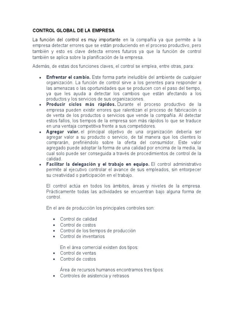 Control Global de La Empresa | PDF