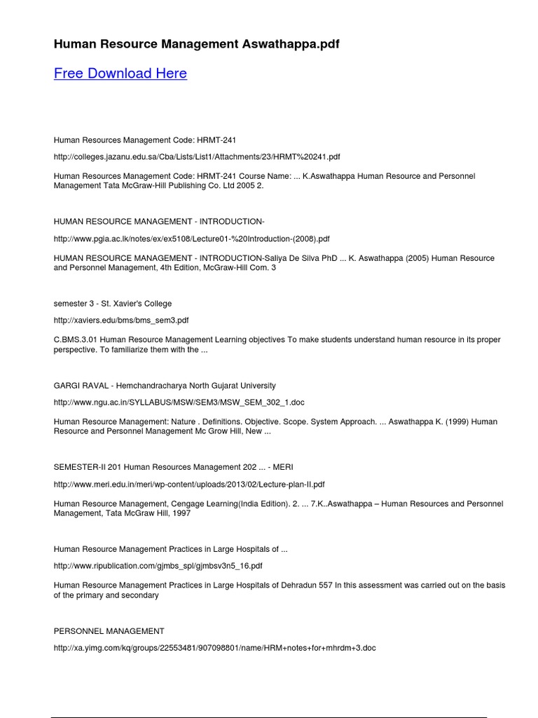 Free Download Here: Human Resource Management Aswathappa PDF | PDF