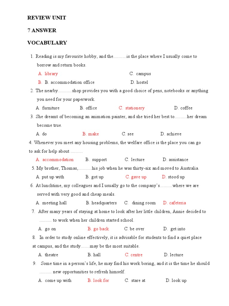 Review Unit 7 Answer | PDF