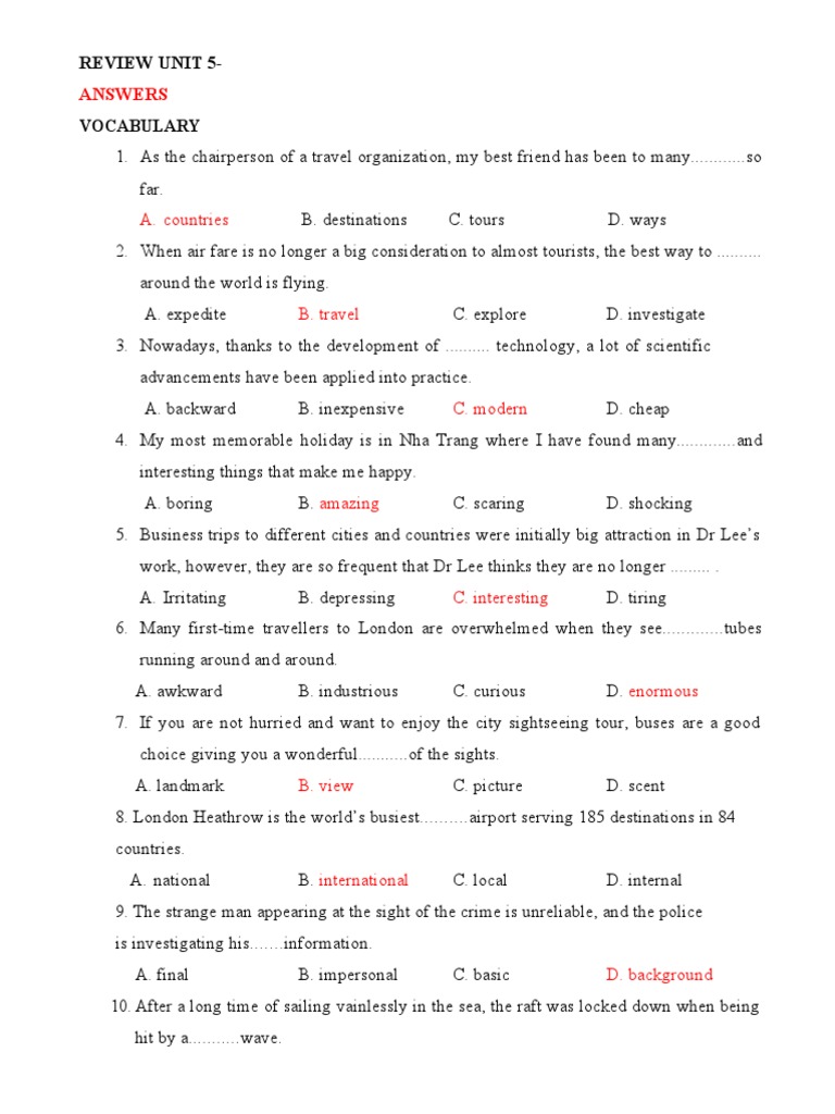 Review Unit 5 - Answers | PDF