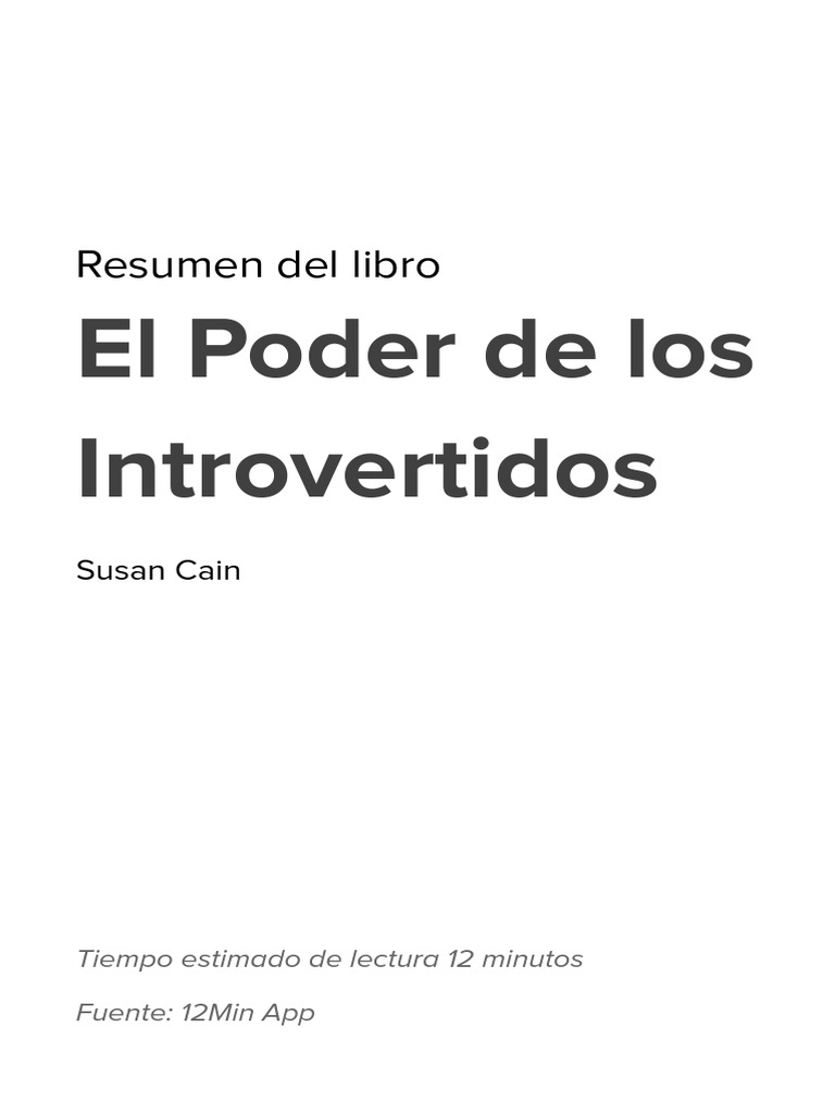 El Poder de Los Introvertidos: Resumen Del Libro | PDF | Las emociones | Metafísica de la mente
