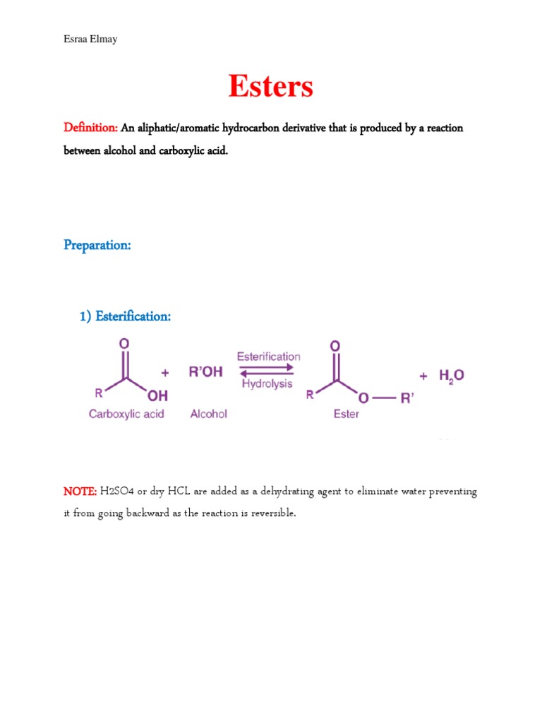 Esters Revision | PDF | Cooking, Food & Wine