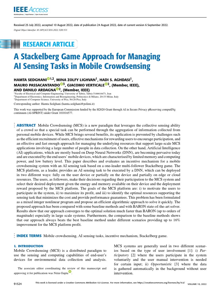 A Stackelberg Game Approach For Managing AI Sensing Tasks in Mobile Crowdsensing | PDF