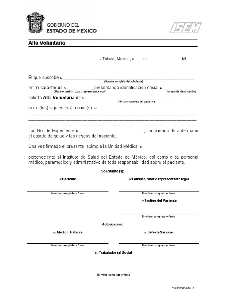 Alta Voluntaria Formato | PDF | Cuidado de la salud | Medicina