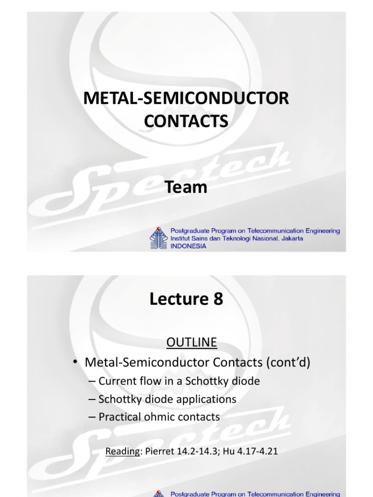 Lecture8 METAL-SEMICONDUCTOR CONTACTS | PDF | P–N Junction | Diode