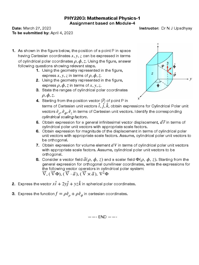 x, y, z ρ, ϕ, z x, y, z ρ, ϕ, z ρ, ϕ, z x, y, z ρ, ϕ, z: PHY2203: Mathematical Physics-1 | PDF ...