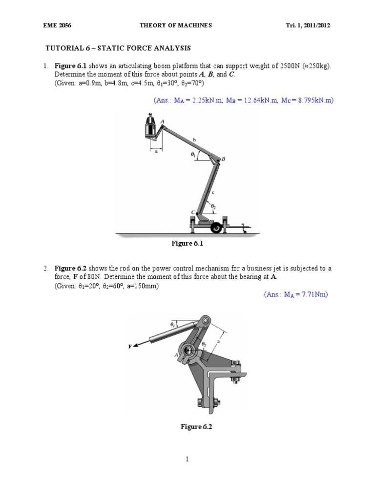 Tutorial 6 Static Force Analysis - 2011-12 | PDF | Actuator | Applied ...