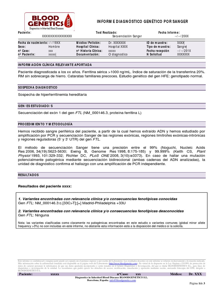 Modelo Informe Sanger BG HHCS Caso Real Ejemplo v2 | PDF | Secuencia ADN | Gene