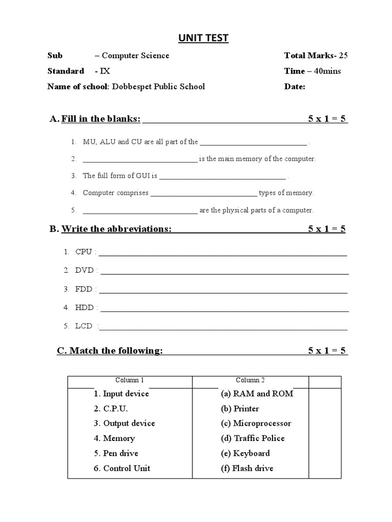 Unit Test 2 Computer Science | PDF | Computer Data Storage | Central ...
