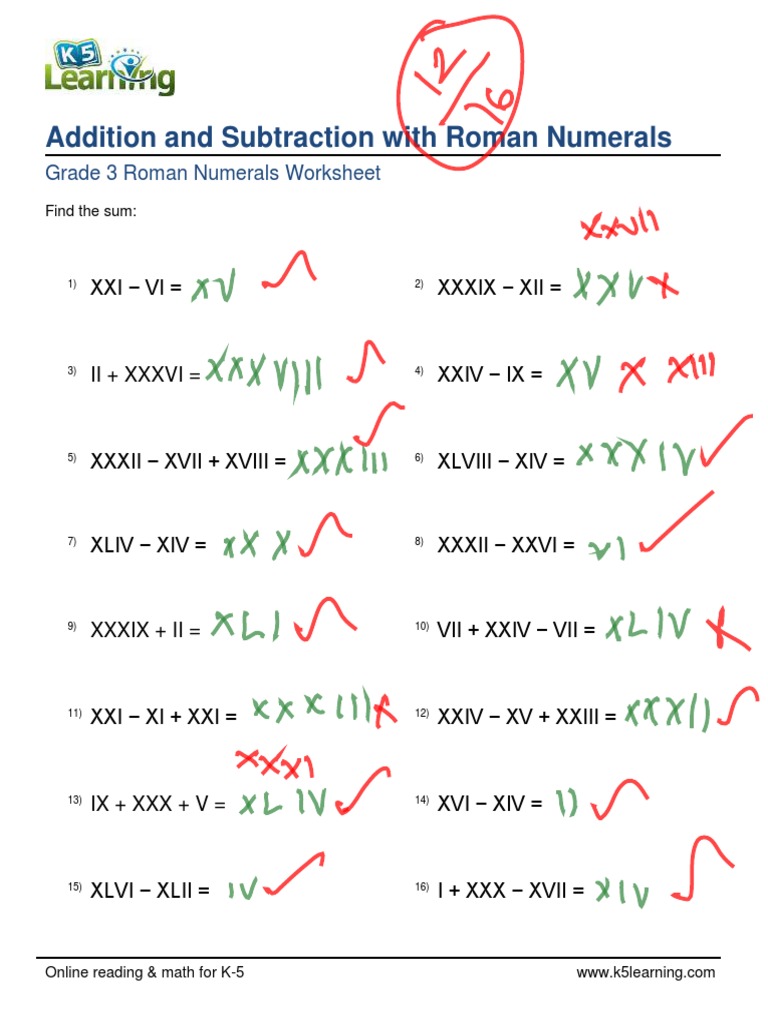 Addition and Subtraction With Roman Numerals | PDF