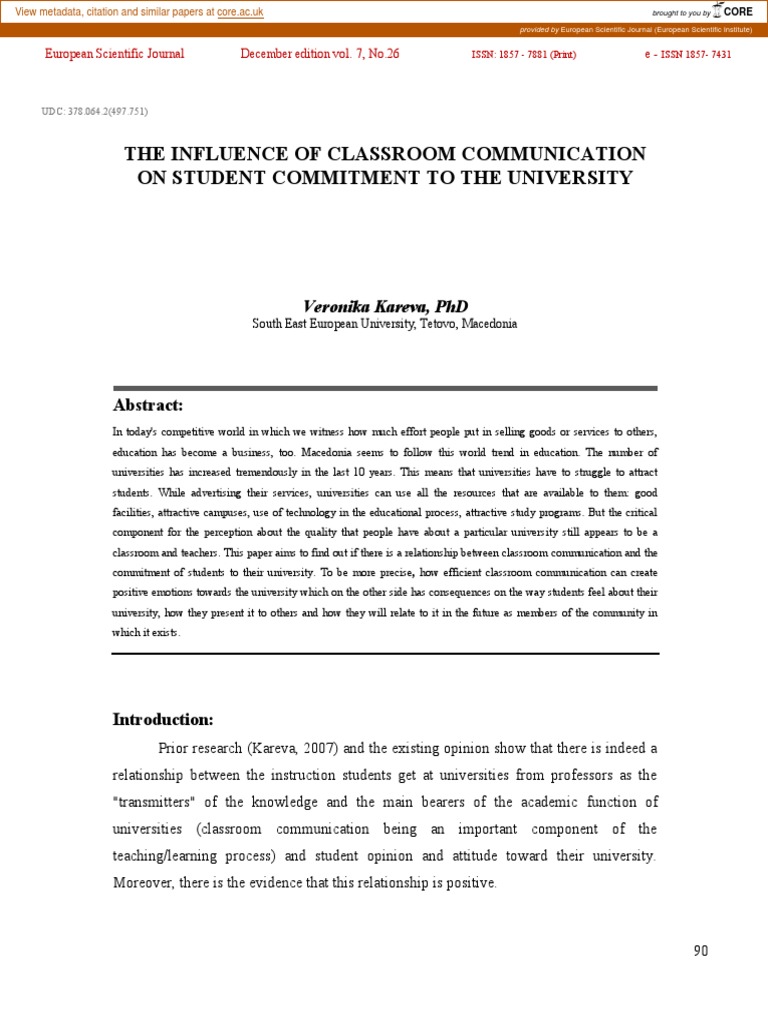 The Influence of Classroom Communication On Student Commitment To The ...