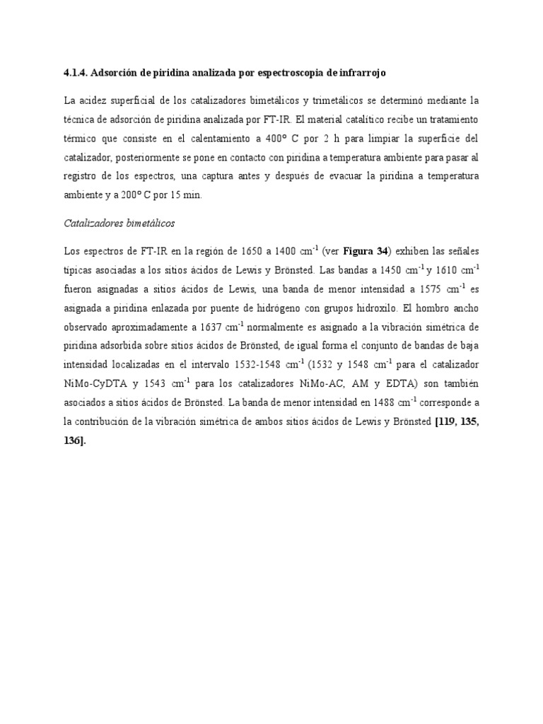 Adsorción De Piridina Analizada Por Espectroscopia De Infrarrojo A0518 Pdf Catálisis Piridina