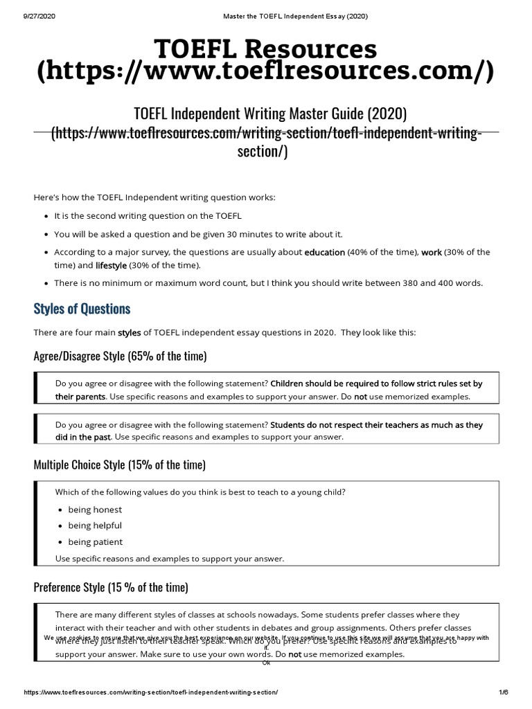 Master the TOEFL Independent Essay (2020) | PDF | Teachers | Essays