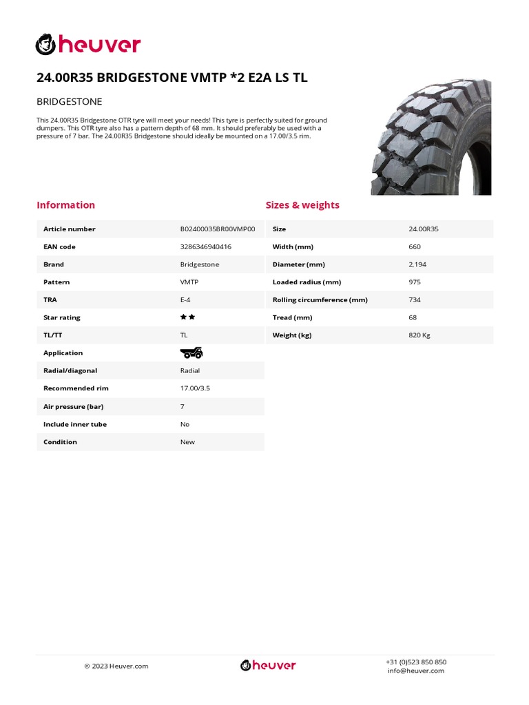 24 00r35 Bridgestone VMTP 2 E2a Ls TL | PDF