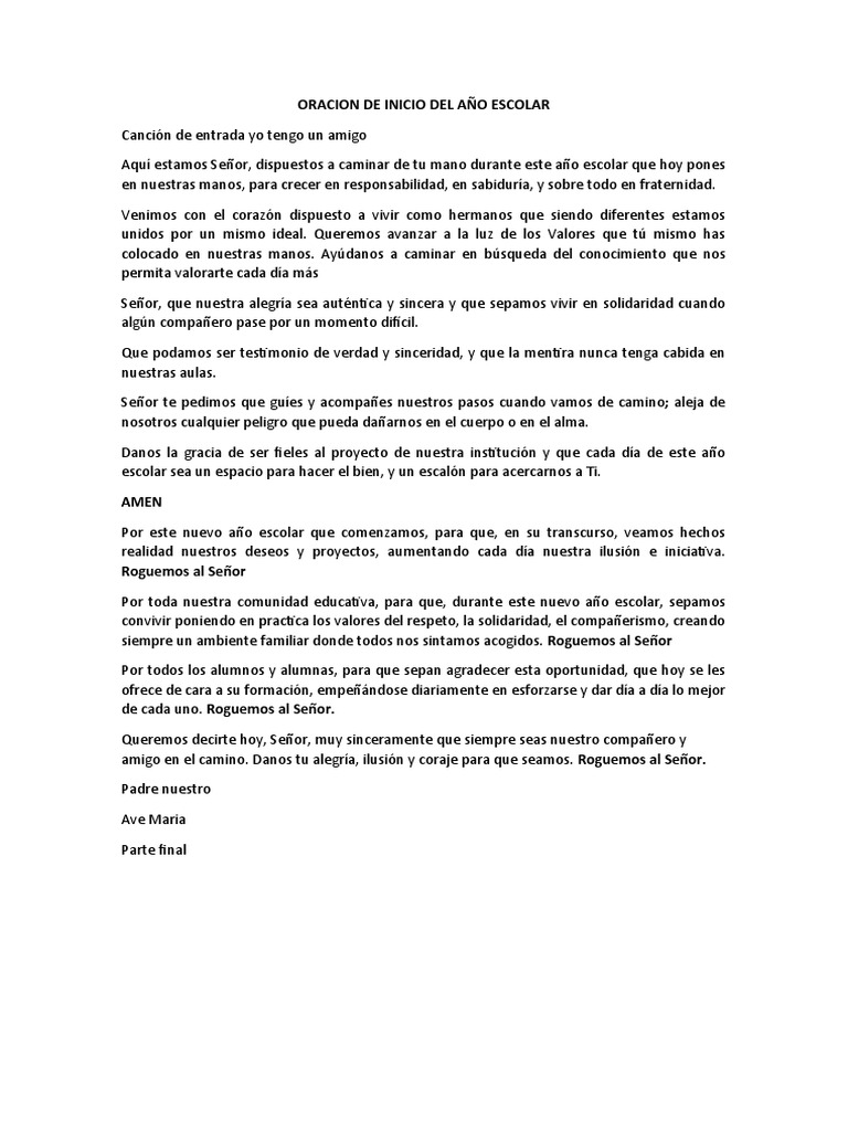 Oracion de Inicio Del Año Escolar | PDF