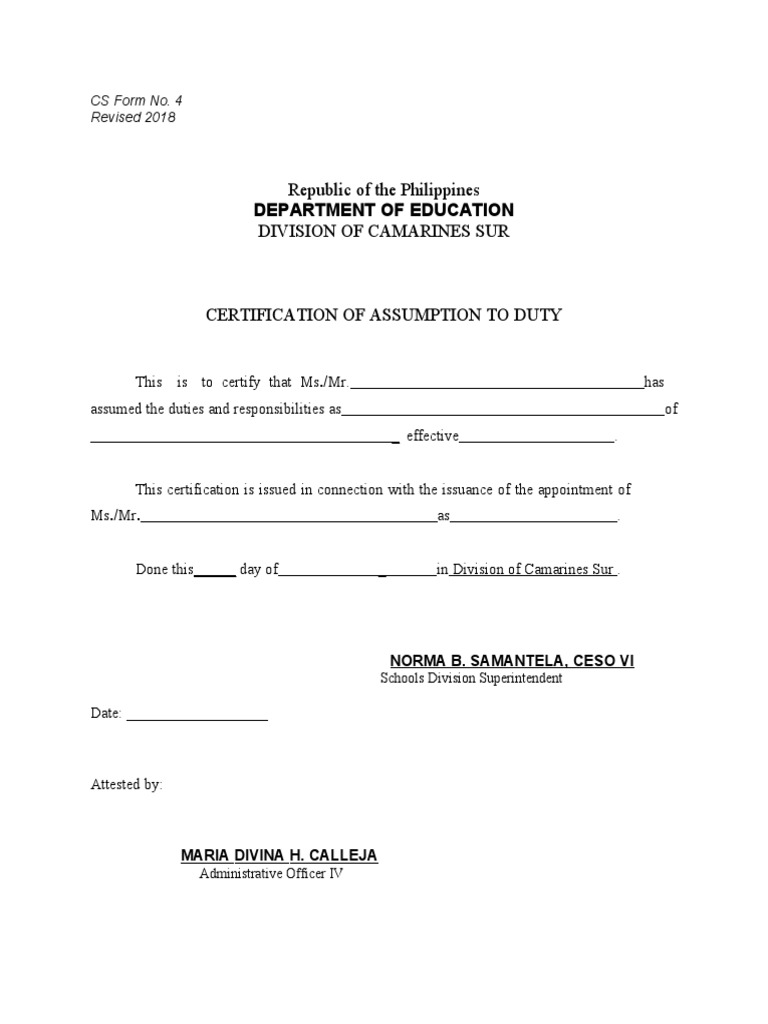 Cs-Form-4-Assumption To Duty | PDF
