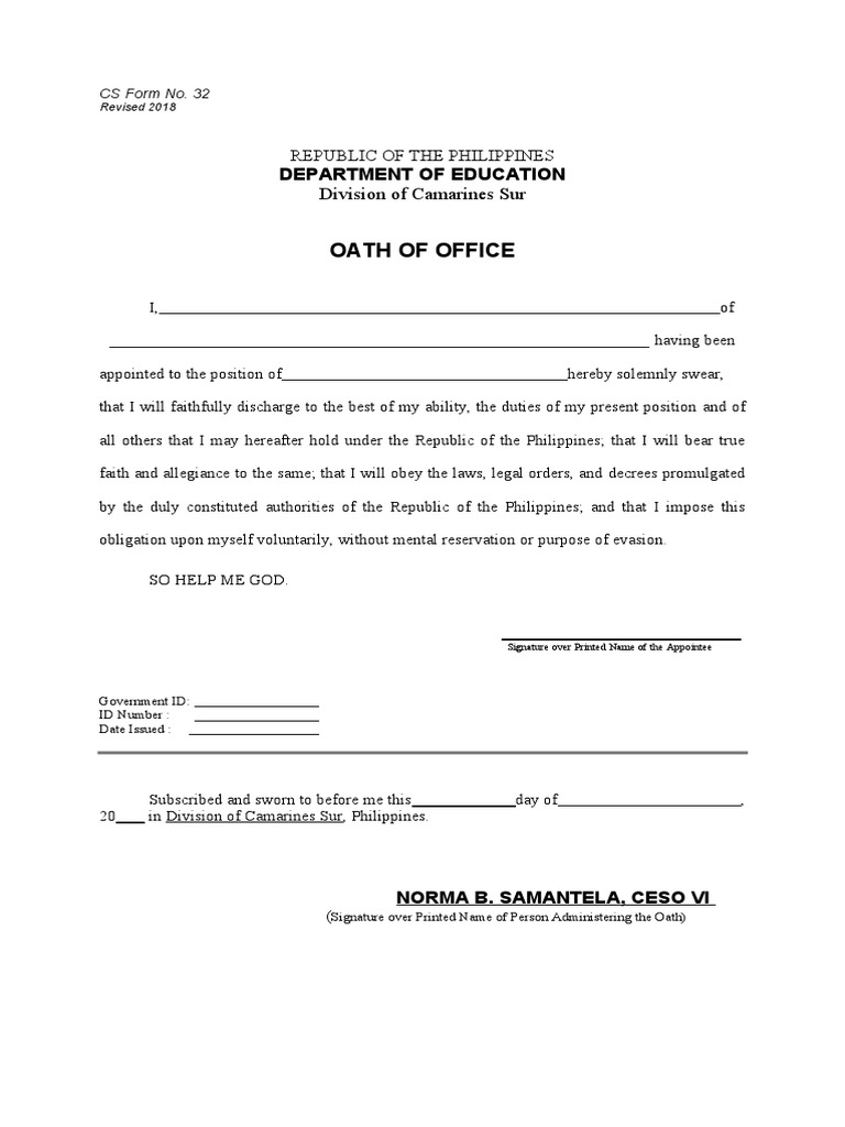 Cs Form 32 Oath - of - Office | PDF