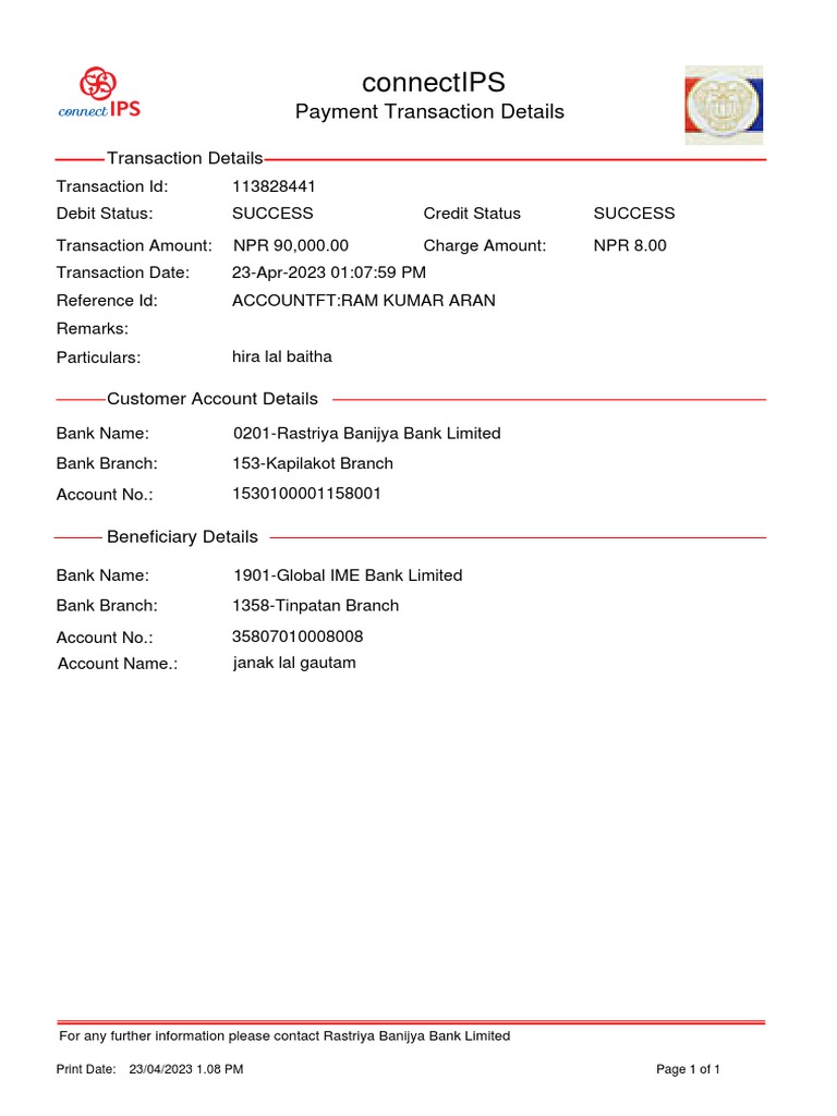 Connectips: Payment Transaction Details | PDF