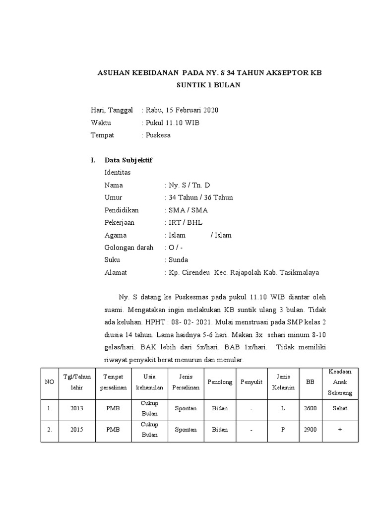 Asuhan KB Suntik 3 Bulan Ny. S | PDF