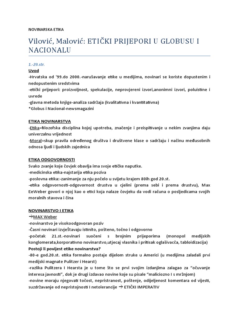 NOVINARSKA ETIKA Skripta | PDF