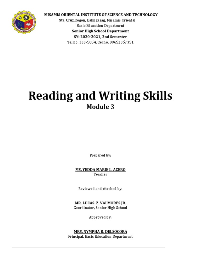 Readin and Writing Module | PDF