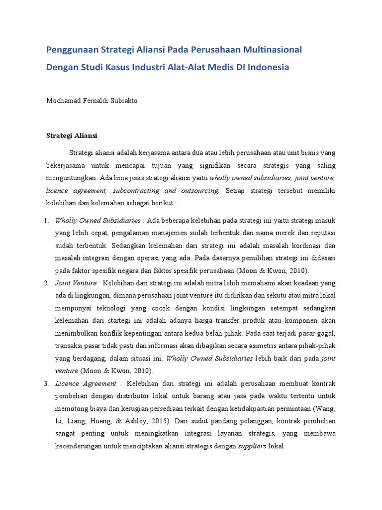 Penggunaan Strategi Aliansi Pada Perusahaan Multinasional Dengan Studi ...