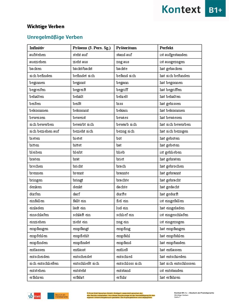 B1 WICHTIGE VERBEN Flüssiger Sprechen | PDF