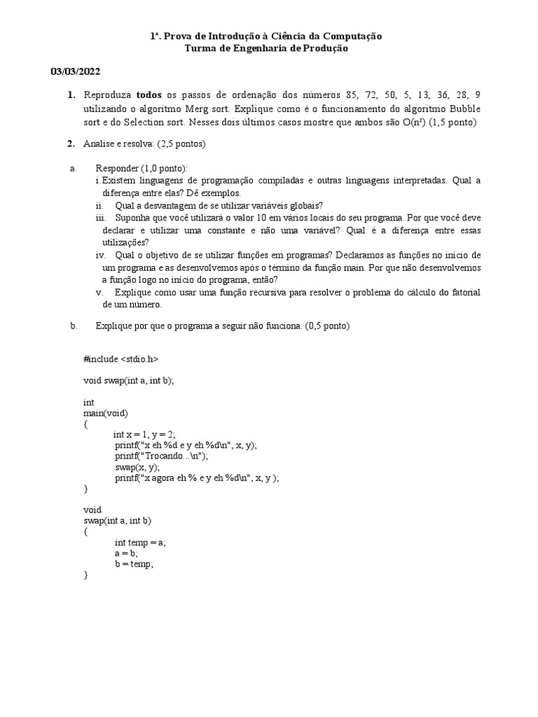 P1 - Icc 1 | PDF | Algoritmos | Matemática