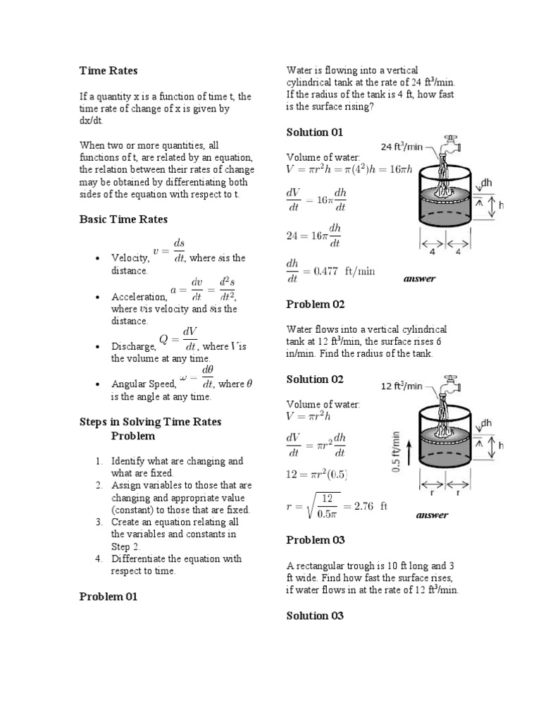 Calculus Timerates Edited | PDF | Variable (Mathematics) | Equations