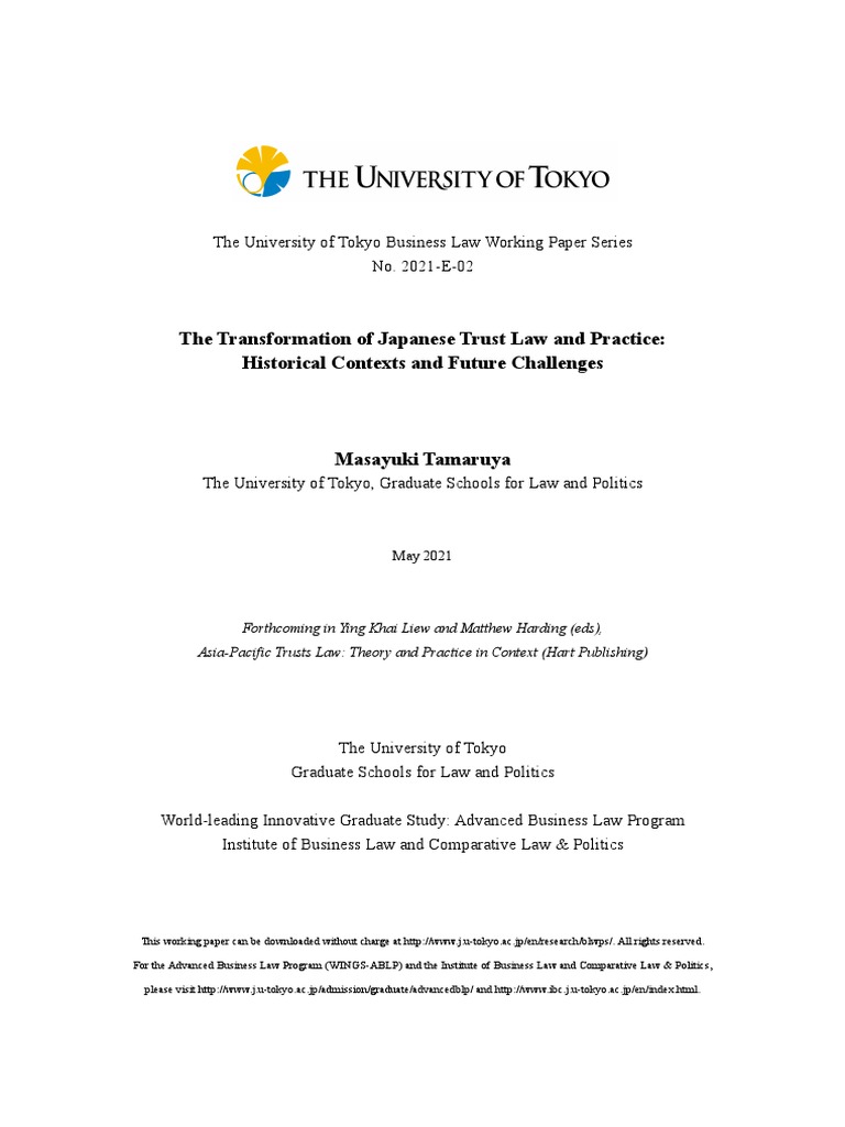 Japanese Trust Law: Evolution and Challenges | PDF | Trust Law | Trustee