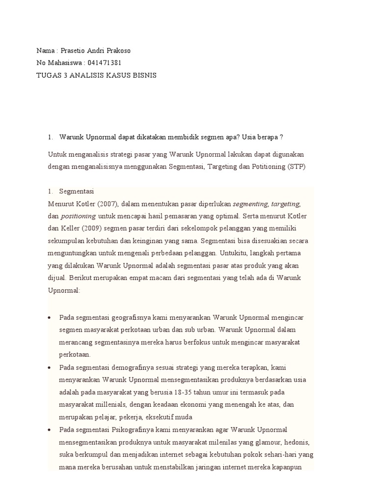 Tugas 3 ANALISIS KASUS BISNIS | PDF | Bisnis | Ilmu Sosial