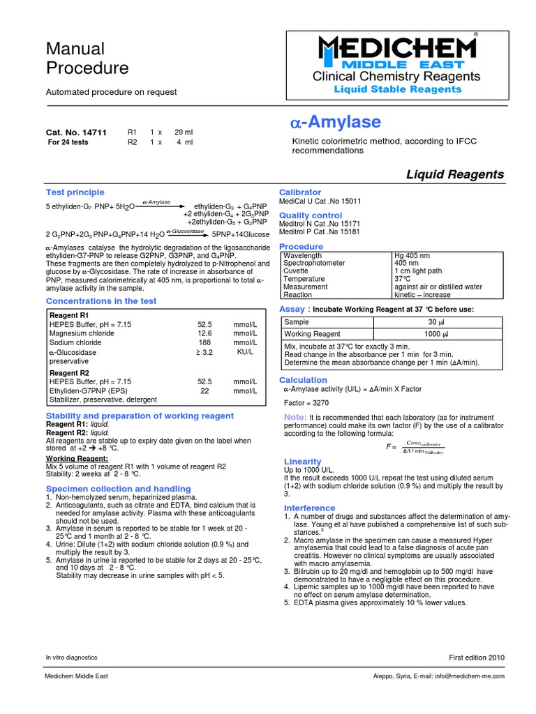 Manual Procedure: - Amylase | PDF