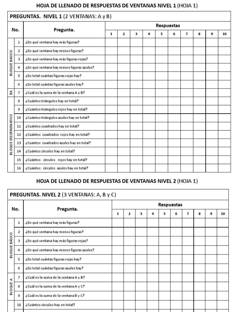 Hojas de Trabajo (Para Imprimir) | PDF