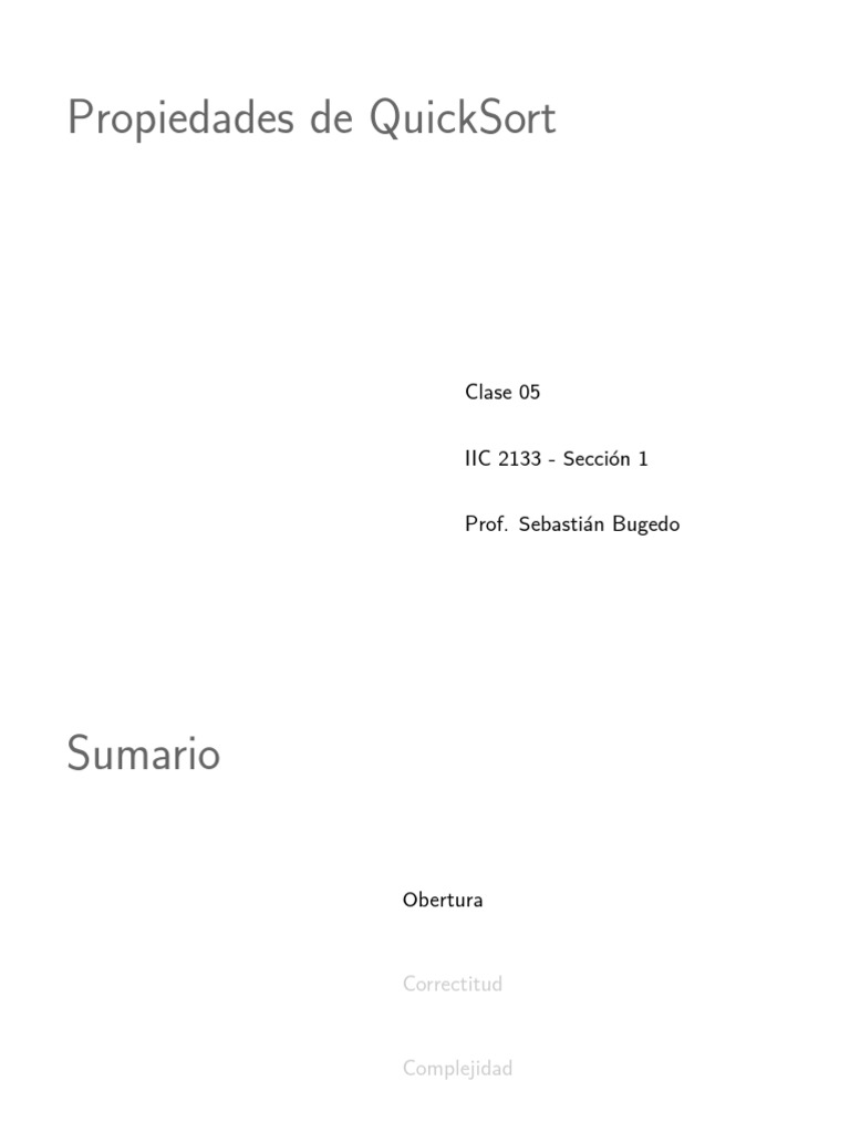 Class05 - Propiedades Quicksort - Sección 1 | PDF | Algoritmos y ...