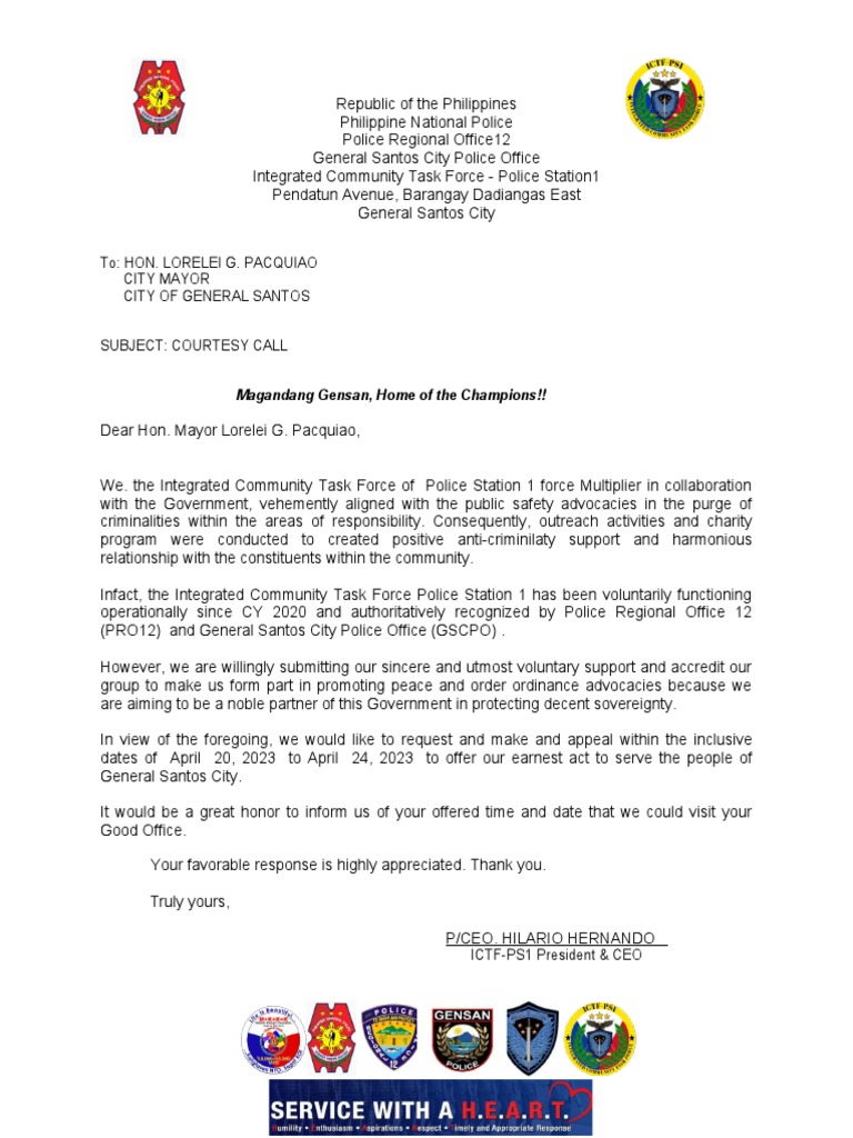 To: Hon. Lorelei G. Pacquiao City Mayor City of General Santos Subject ...
