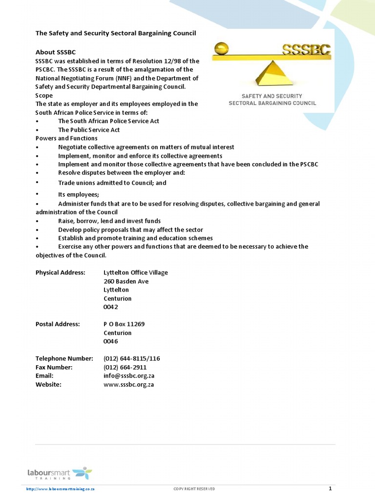 The Safety and Security Sectoral Bargaining Council (SSSBC) | PDF