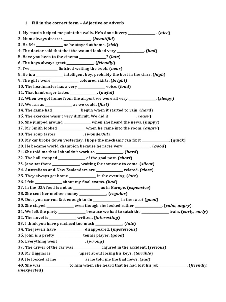 Adjective and Adverb Fill-in Exercises | PDF | Language Arts & Discipline