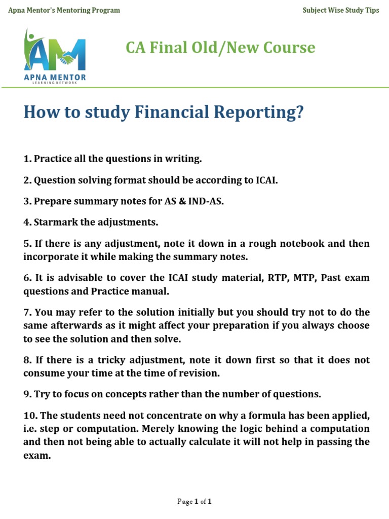 How To Study Financial Reporting?: CA Final Old/New Course | PDF