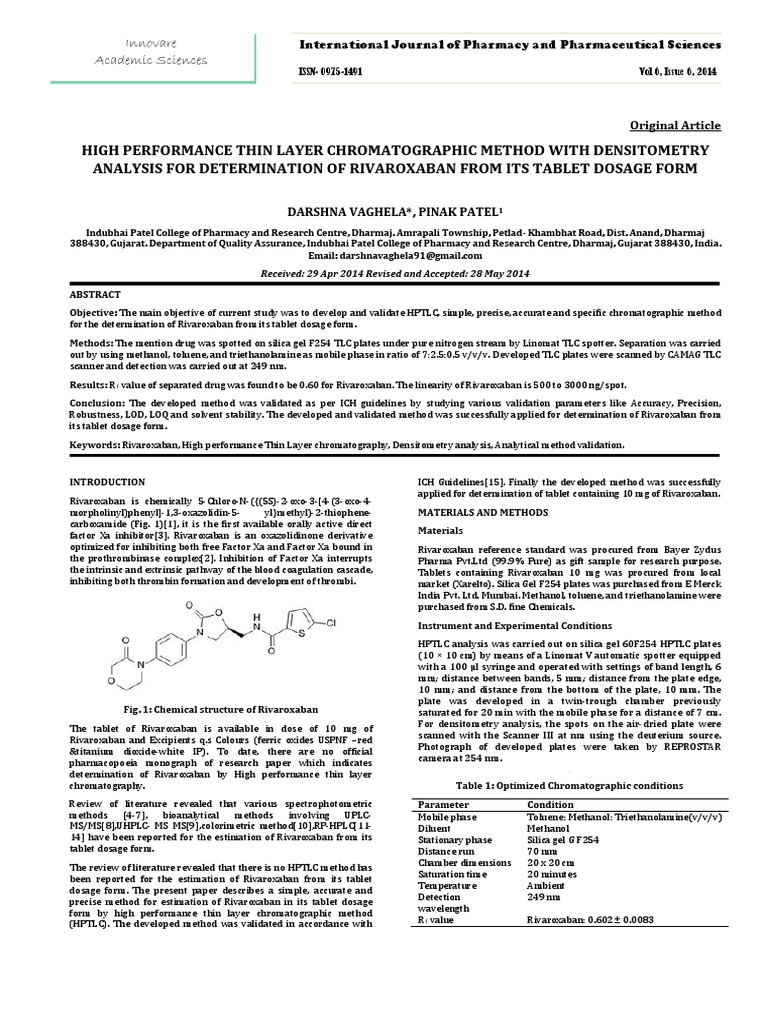 High Performance Thin Layer Chromatographic Method With Densitometry Analysis For Determination ...
