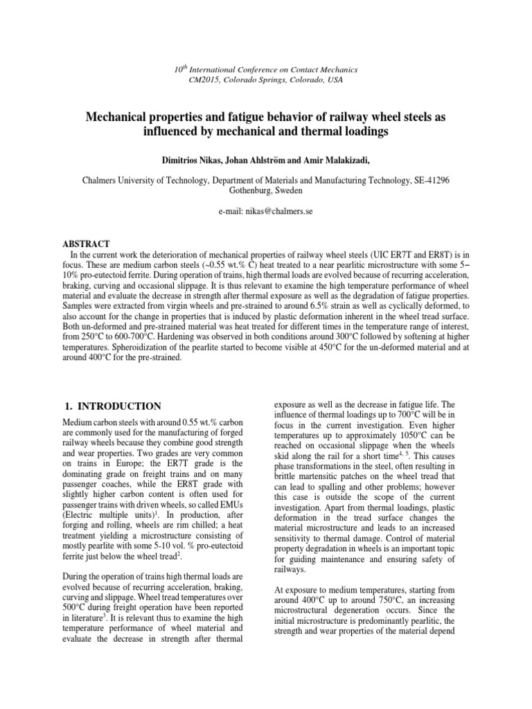 Mechanical Properties and Fatigue Behavior of Railway Wheel Steels As ...