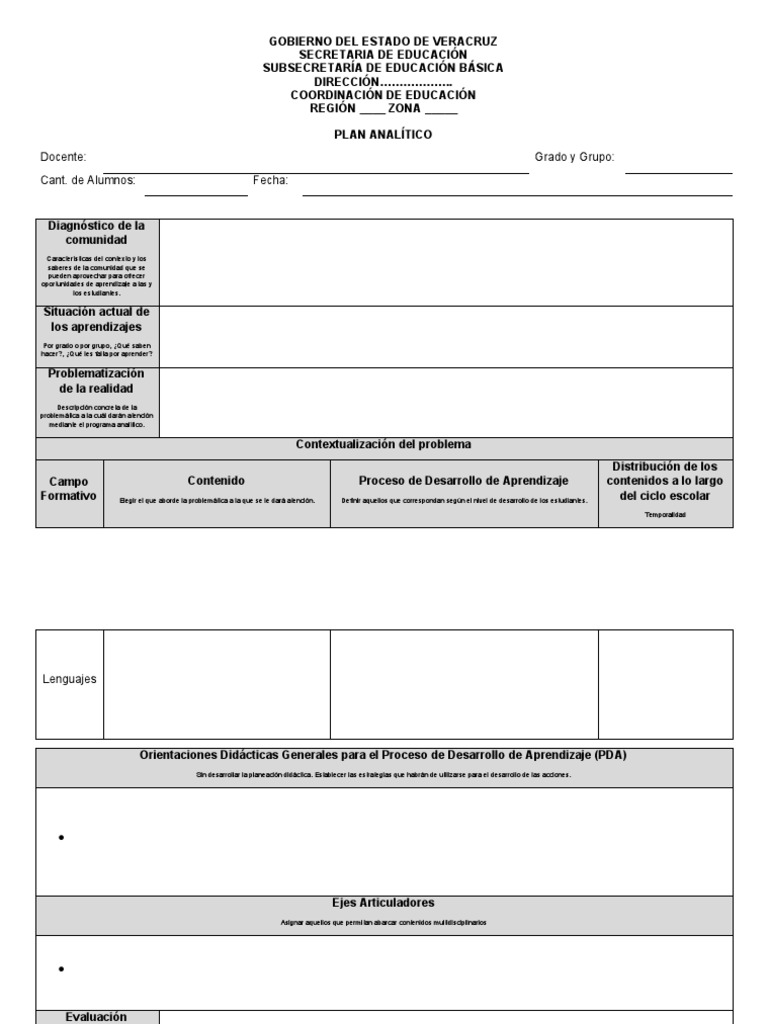 Propuesta de Formato Plan Analítico | PDF | Aprendizaje | Evaluación