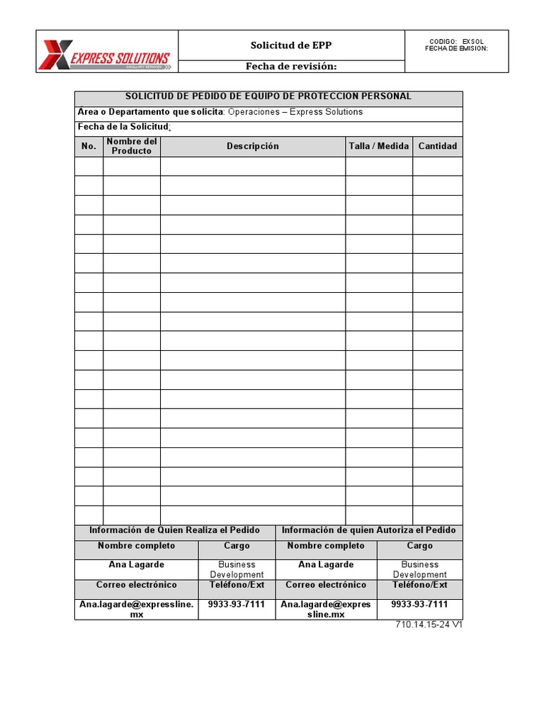 Formato de Pedido de Epp A Proveedor | PDF