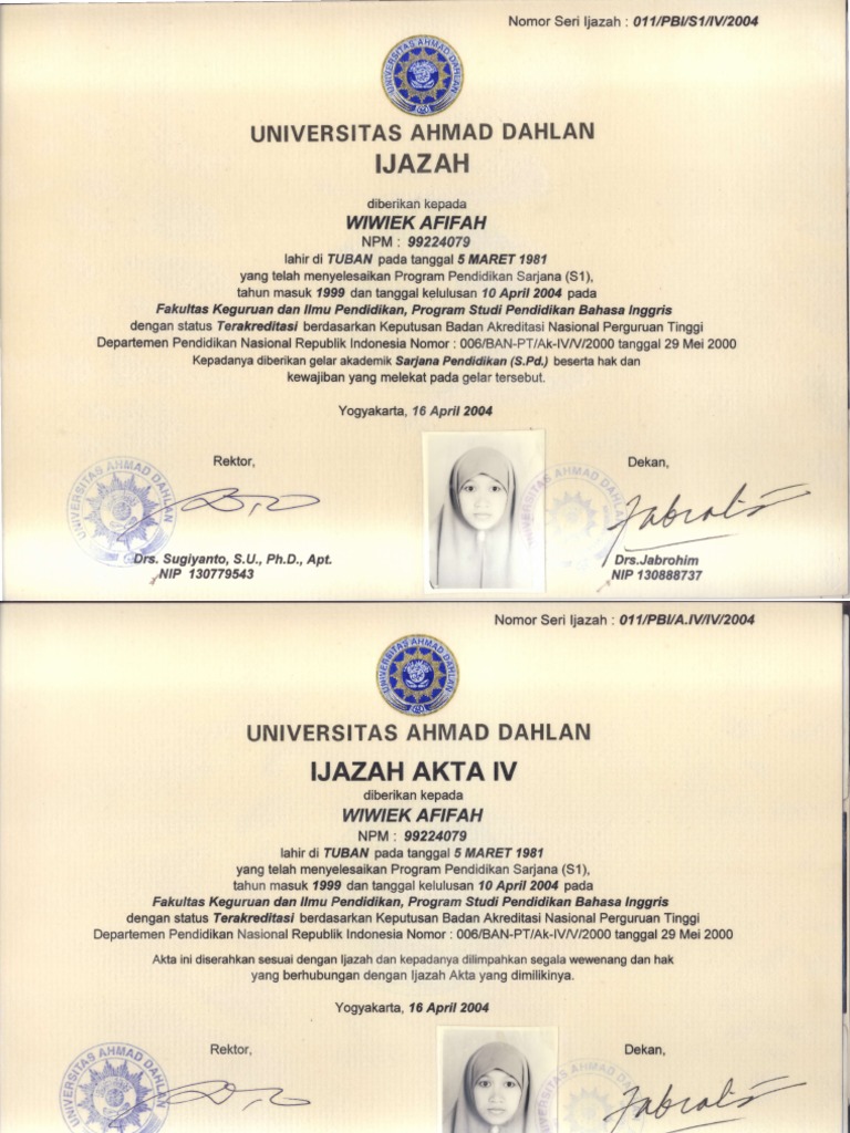 Ijazah: Universitas Ahmad Dahlan | PDF