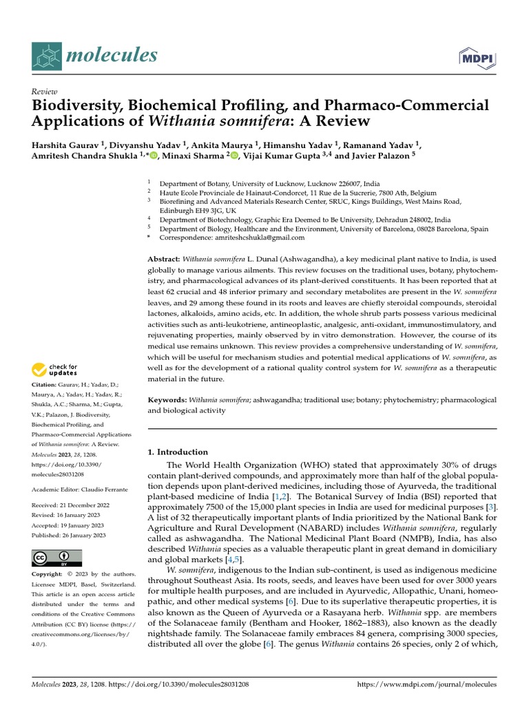 Molecules: Biodiversity, Biochemical Profiling, and Pharmaco-Commercial ...