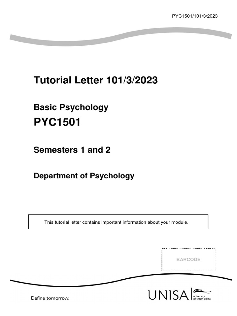 Tutorial Letter PYC1501 | PDF | Business | Finance & Money Management
