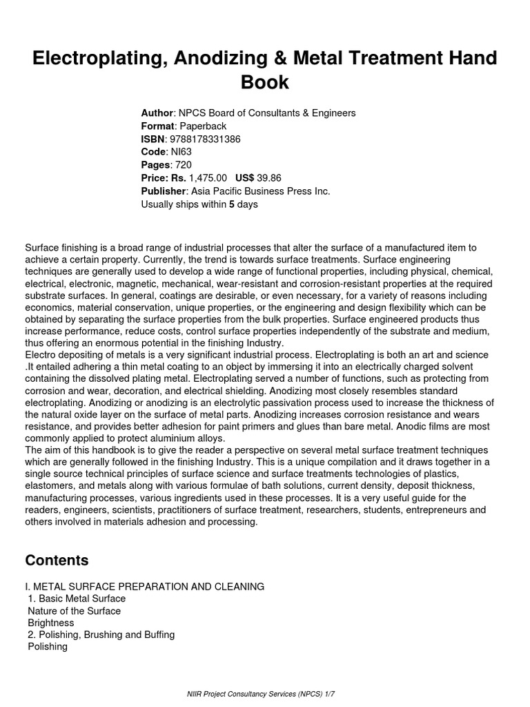 Electroplating and Anodizing Handbook | PDF | Corrosion | Metals