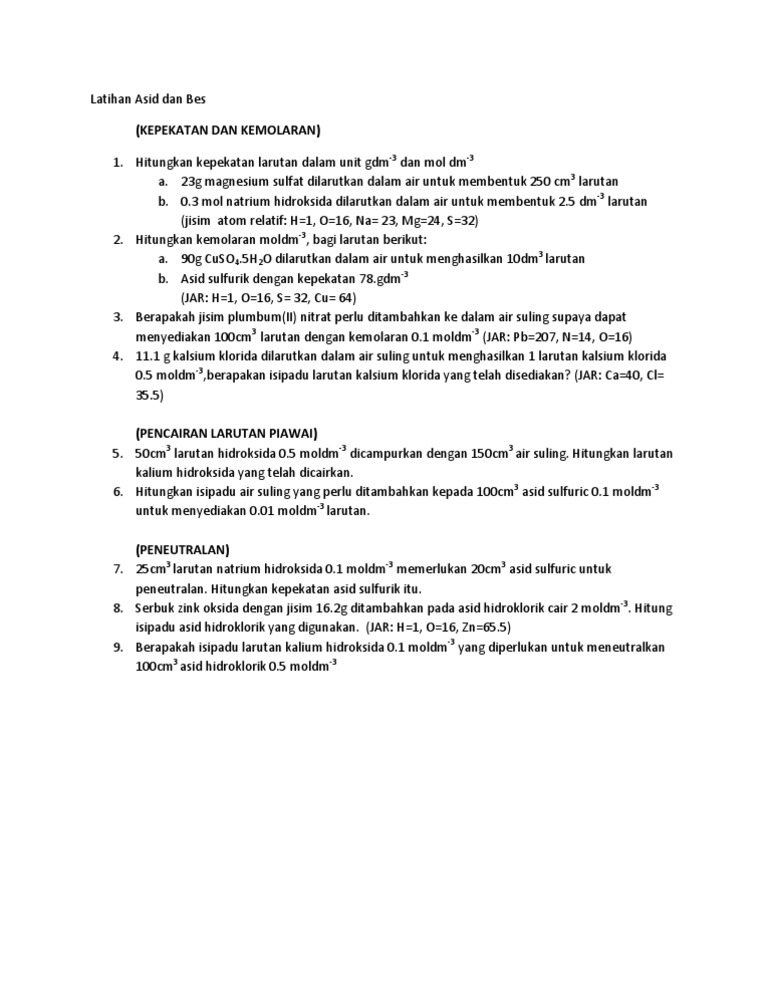 Latihan Asid Dan Bes | PDF