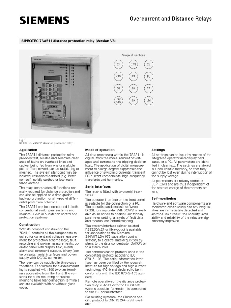 7sa511 V3 | PDF | Relay | Electrical Impedance